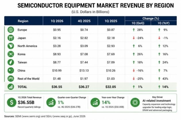 Global Semiconductor Equipment Market Reaches Record $36.55 bn in Q1 ...